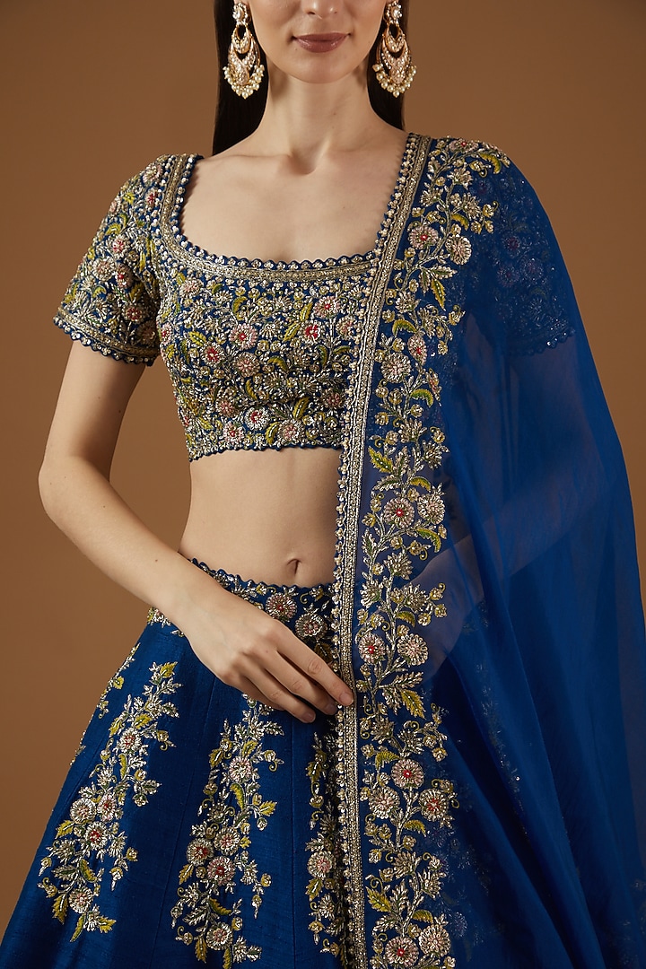 Blue Embroidered Bridal Lehenga Set by Mrunalini Rao at Pernia's Pop Up ...
