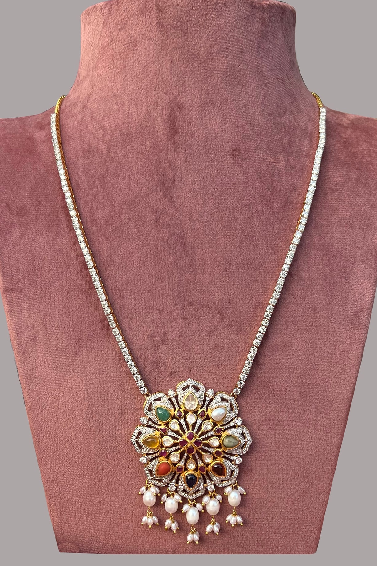 Gold Plated Navratan Necklace Set In Sterling Silver by RUUH STUDIOS at ...