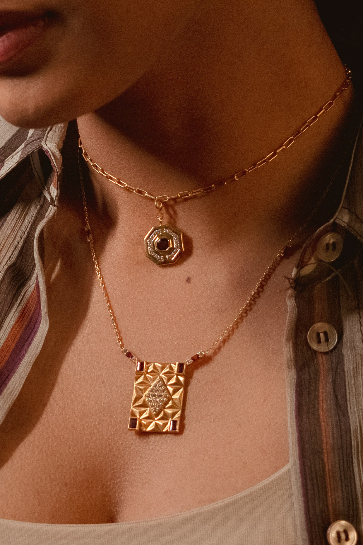 Gold Plated Natural Rhodolite Garnet & Cz Pendant Necklace In Sterling ...