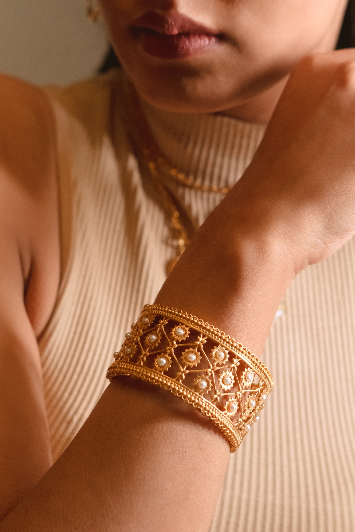 Gold Plated Freshwater Pearls Bangle In Sterling Silver by RUUH STUDIOS ...