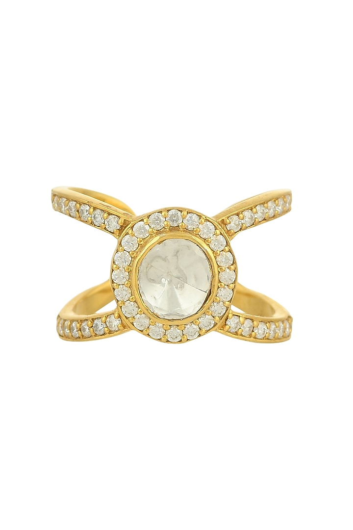 Gold Plated Moissanite Polki Ring In Sterling Silver by RUUH STUDIOS at ...