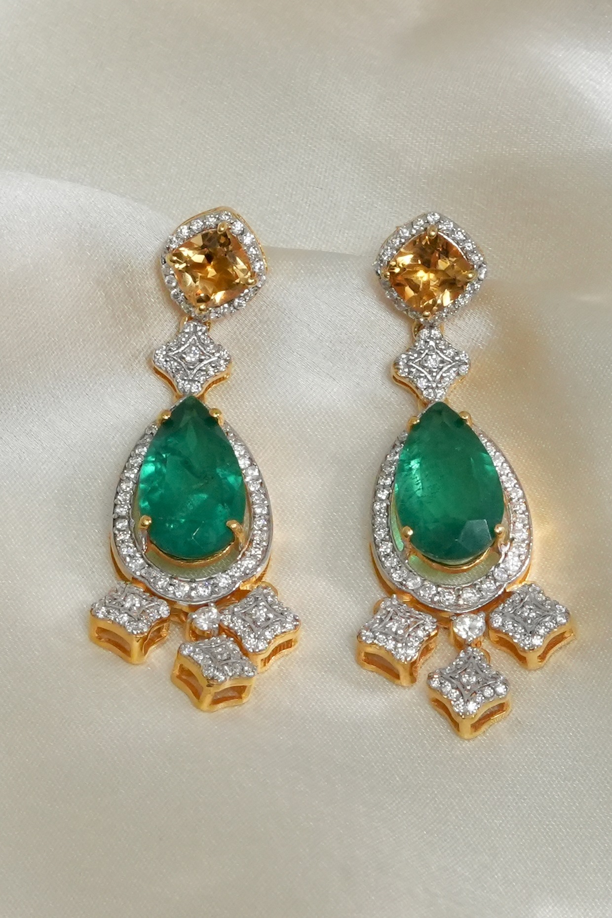 Gold Plated Citrine & Emerald Dangler Earrings In Sterling Silver by ...