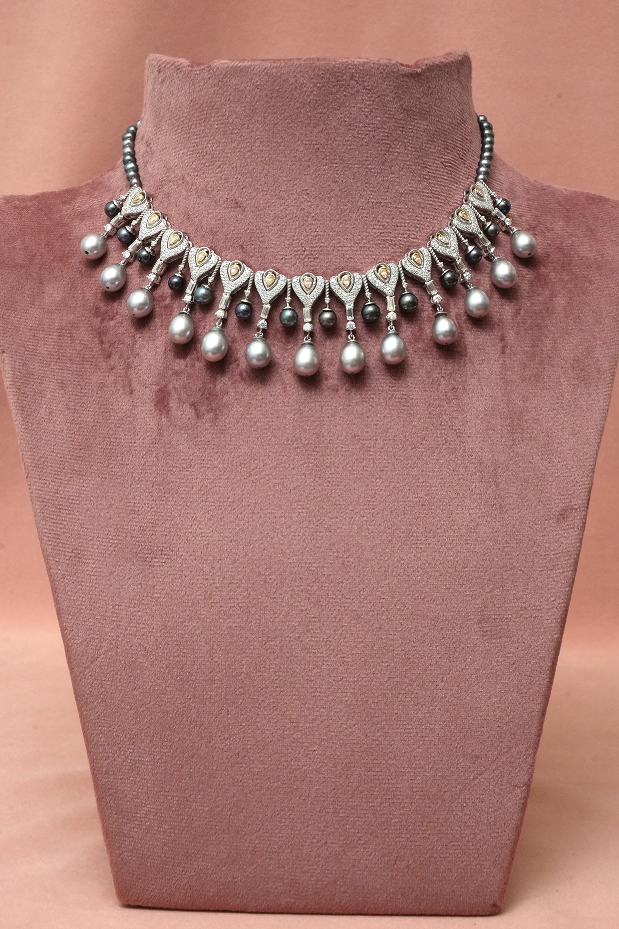 White Rhodium Finish Moissanite Polki Necklace In Sterling Silver by ...