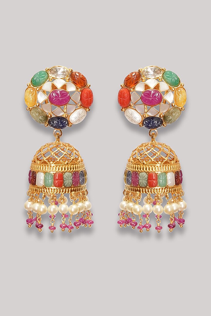 Gold Plated Navratna Dangler Earrings In Sterling Silver by RUUH ...