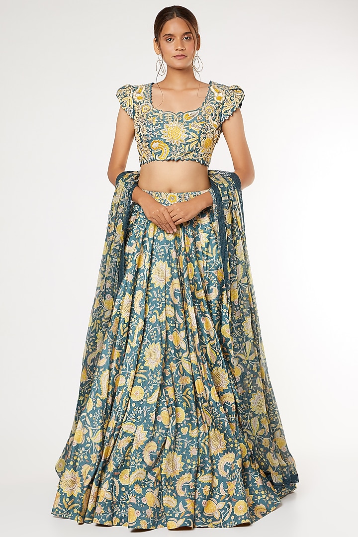 Blueish Grey Printed Lehenga Set Design by Mrunalini Rao at Pernia's ...