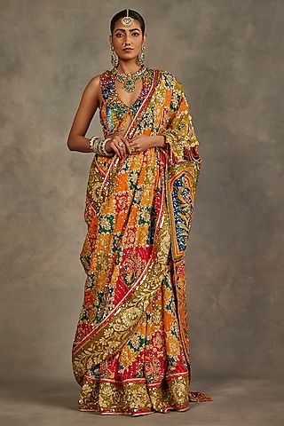 Multi-Colored Crepe Silk Sequins Hand Embroidered Bridal Saree Set by ...