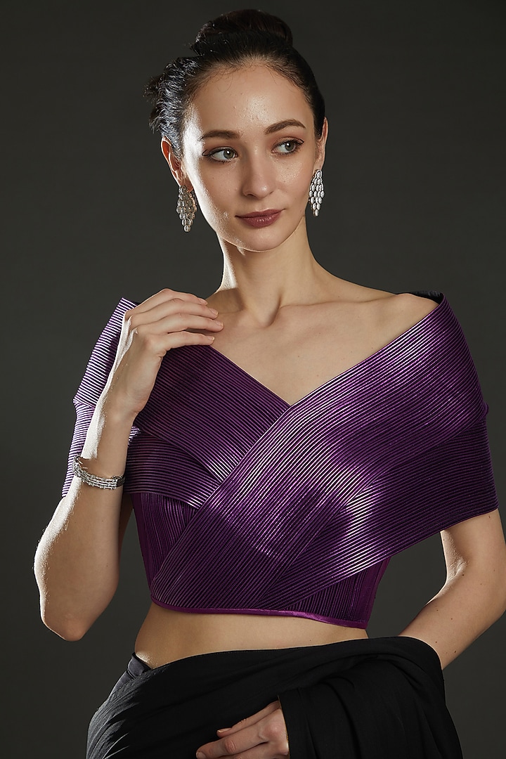 Purple Metallic Cord Off-Shoulder Draped Top by Rimzim Dadu at Pernia's ...