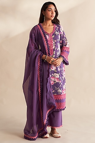 Purple Cambric Cotton Floral Printed Kurta Set by Roze at Pernia's Pop ...