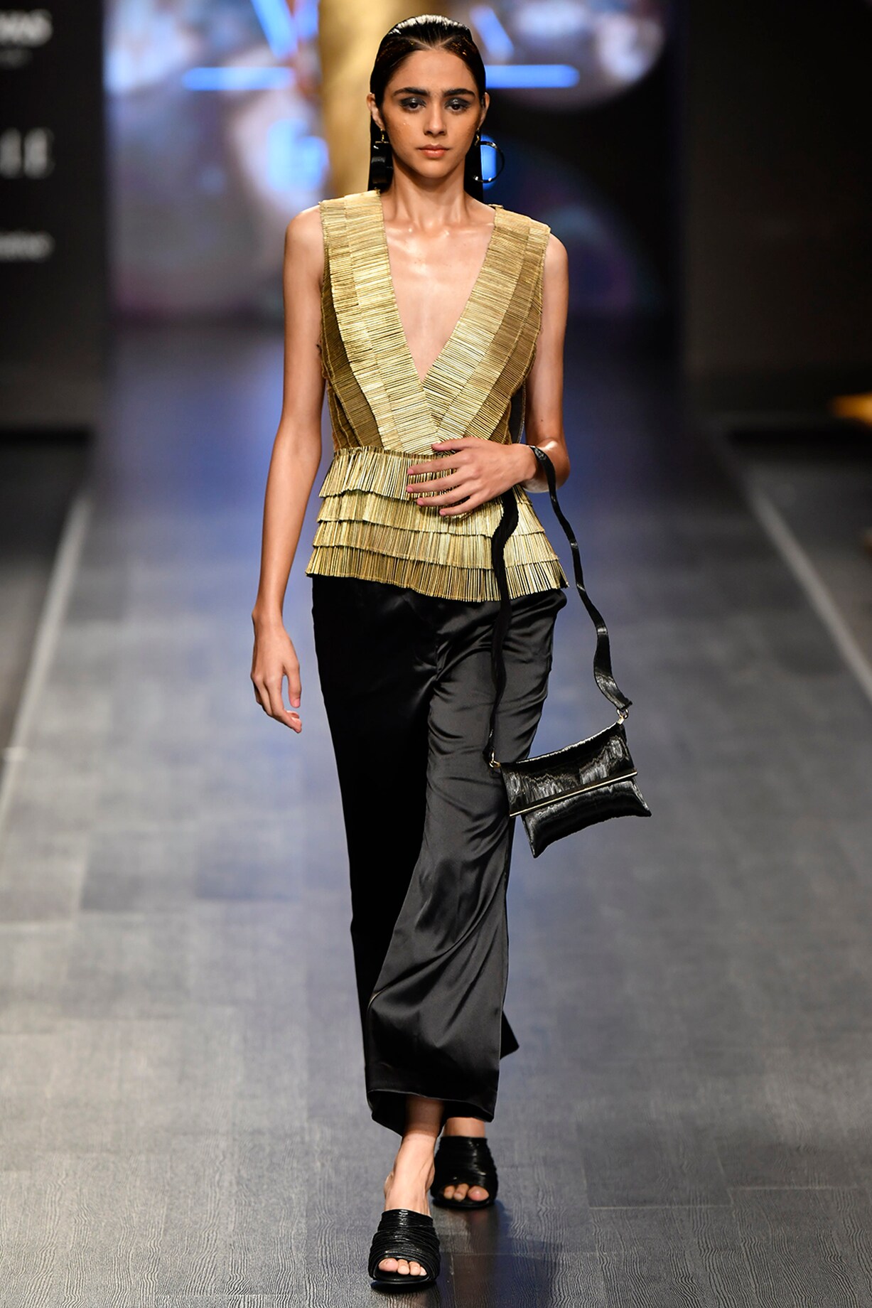 Gold Tiered Peplum Top by Rimzim Dadu at Pernia's Pop Up Shop 2025