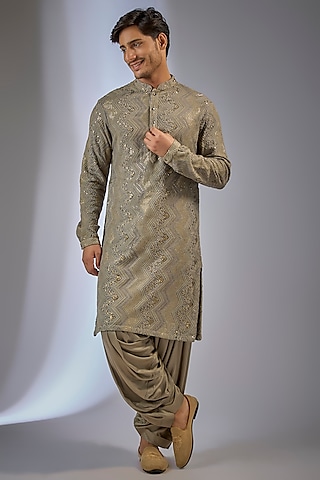 Taupe Georgette Sequins Embellished Kurta Set by SALIL BHATIA at Pernia ...