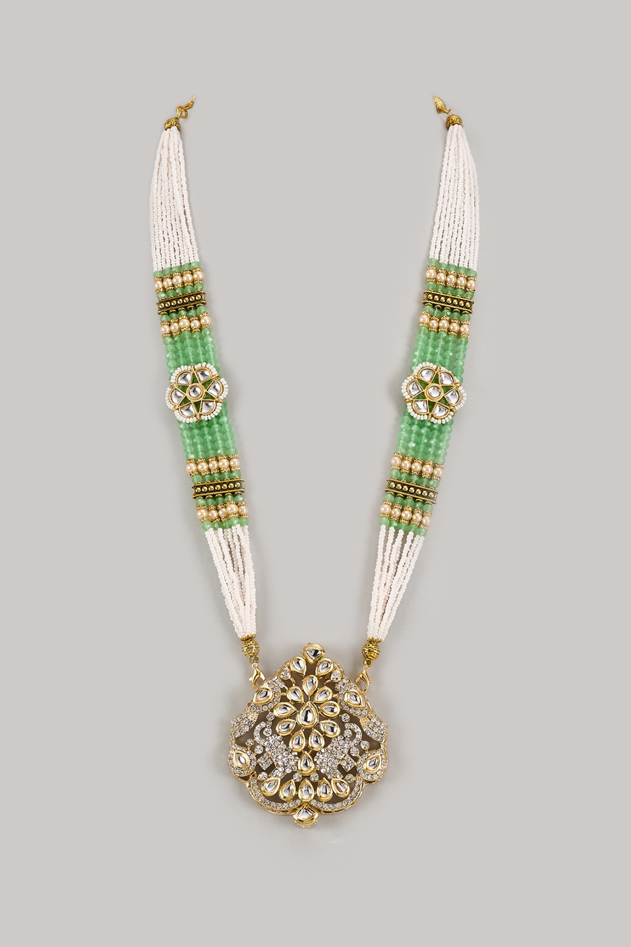 White & Mint Green Semi-Precious Stone Handmade Mala by SALIL BHATIA at ...
