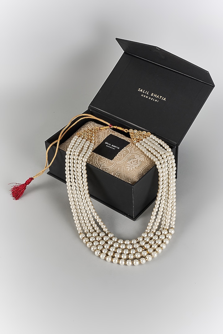 White Semi-Precious Pearl Layered Mala by SALIL BHATIA at Pernia's Pop ...
