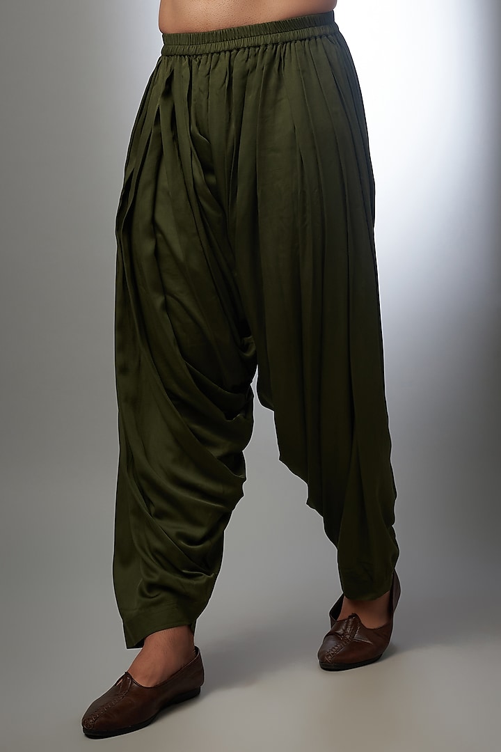 Buy SALIL BHATIA Military Green Georgette Embellished Kurta Set at ...