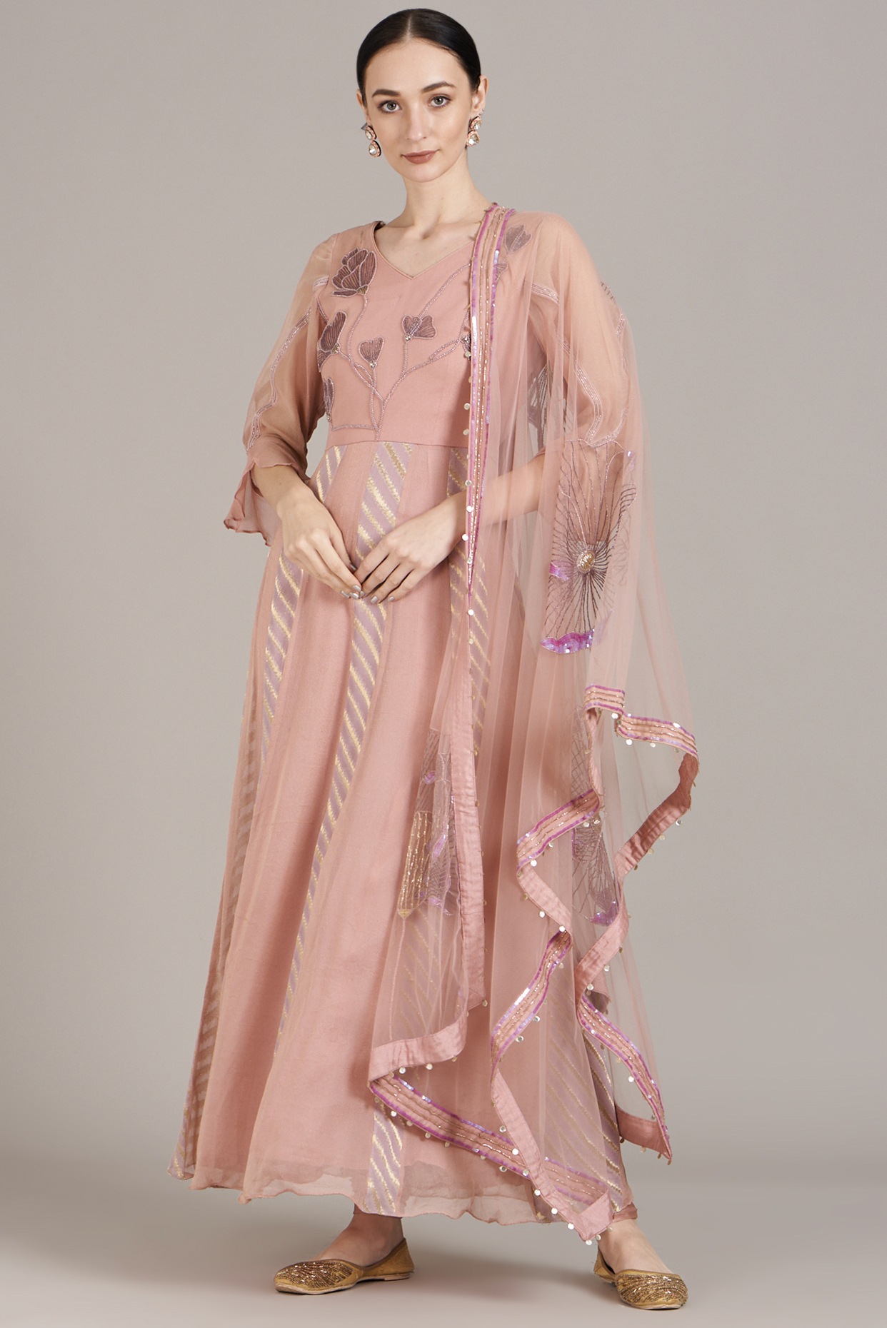 Blush Pink Hand Embroidered Anarkali Set by Sadhvi Dang at Pernia's Pop ...