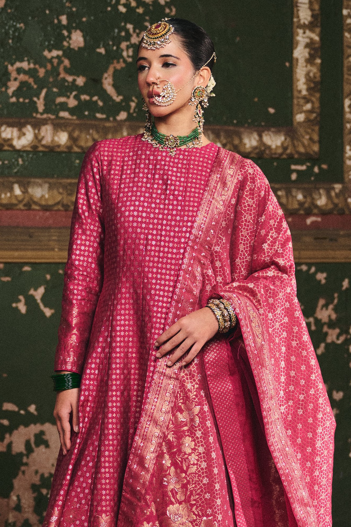 Magenta Premium Vegan Silk Hand Block Printed Wedding Anarkali Set by ...