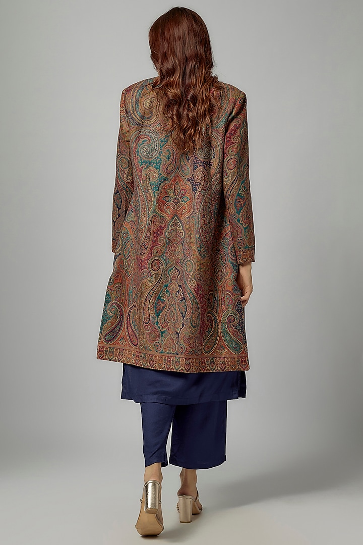 Blue Acro Wool Weaves Embroidered Kashmiri Jacket Set by Safaa at ...