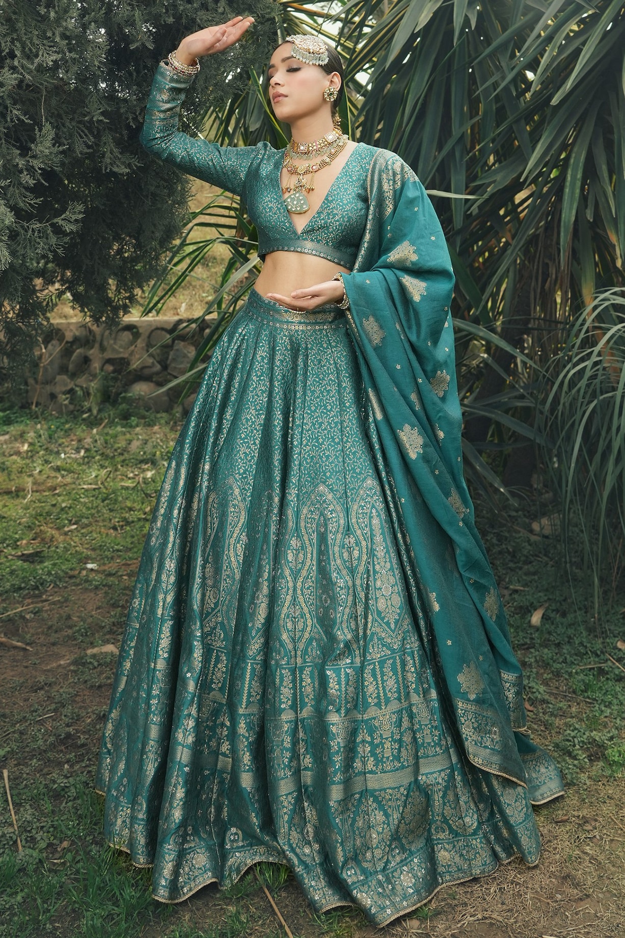 Teal Vegan Silk Wedding Lehenga Set by Safaa at Pernia's Pop Up Shop 2026
