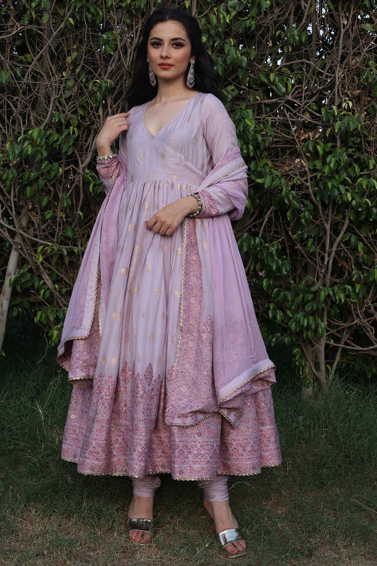 Lilac Woven Motif Angrakha Anarkali Set by Safaa at Pernia's Pop Up Shop 2025
