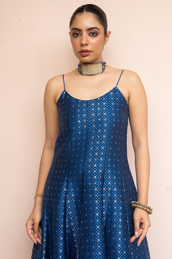 Royal Blue Vegan Silk Zari Gota Boota Work Wedding Anarkali Set by Safaa at Pernia's Pop Up Shop ...