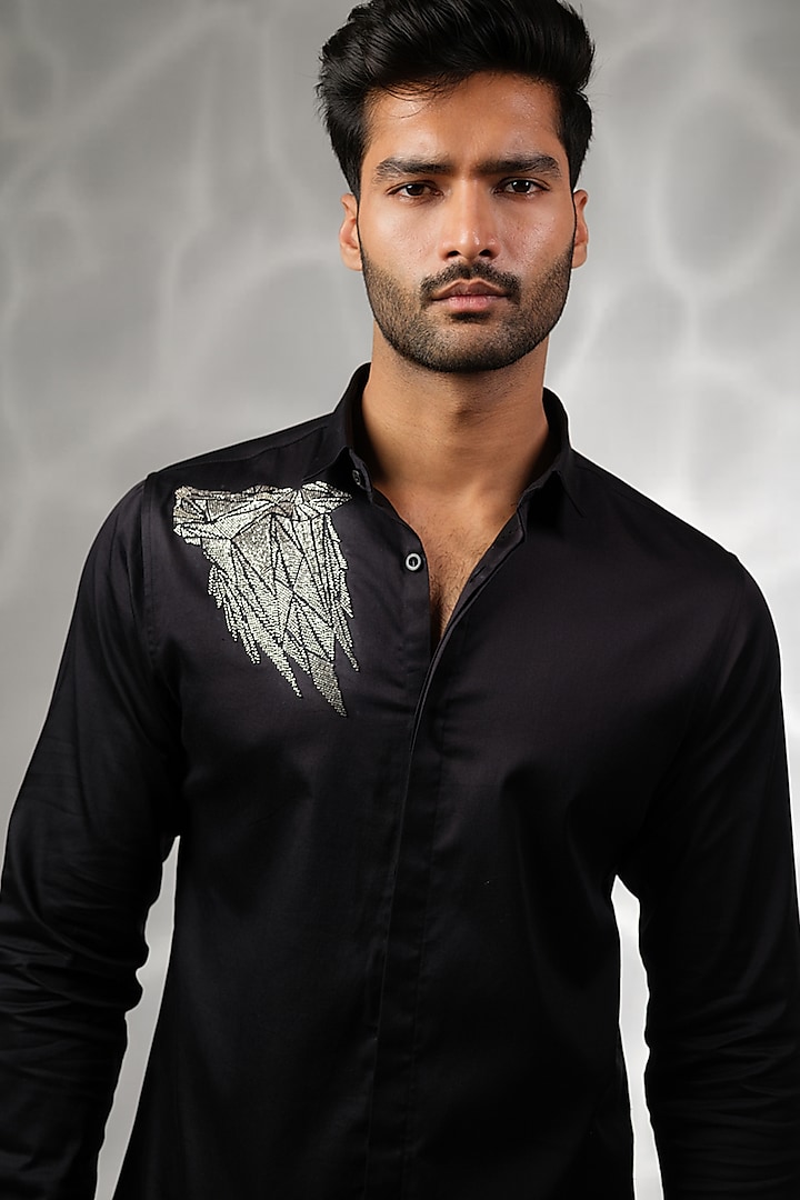 Black Cotton Embroidered Shirt by SANJANA REDDY MEN at Pernia's Pop Up ...