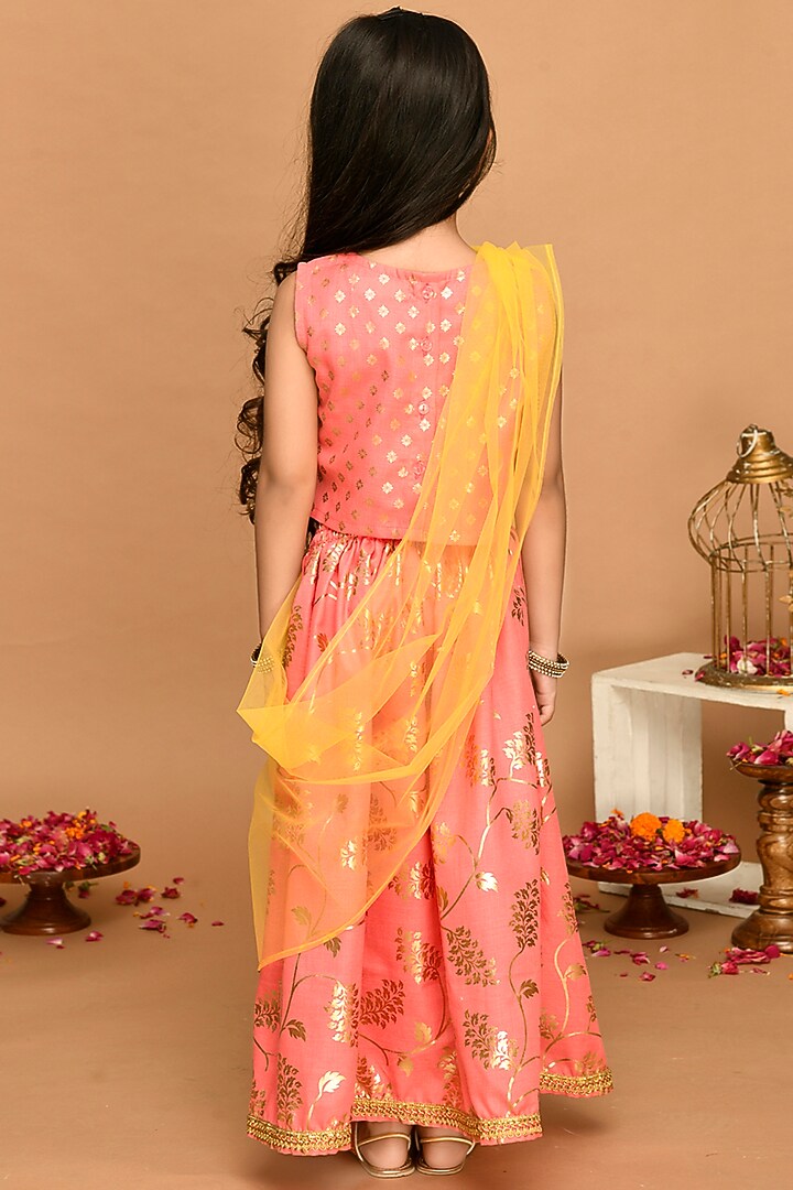 Peach Pink Printed Lehenga Set For Girls by Saka Designs at Pernia's ...