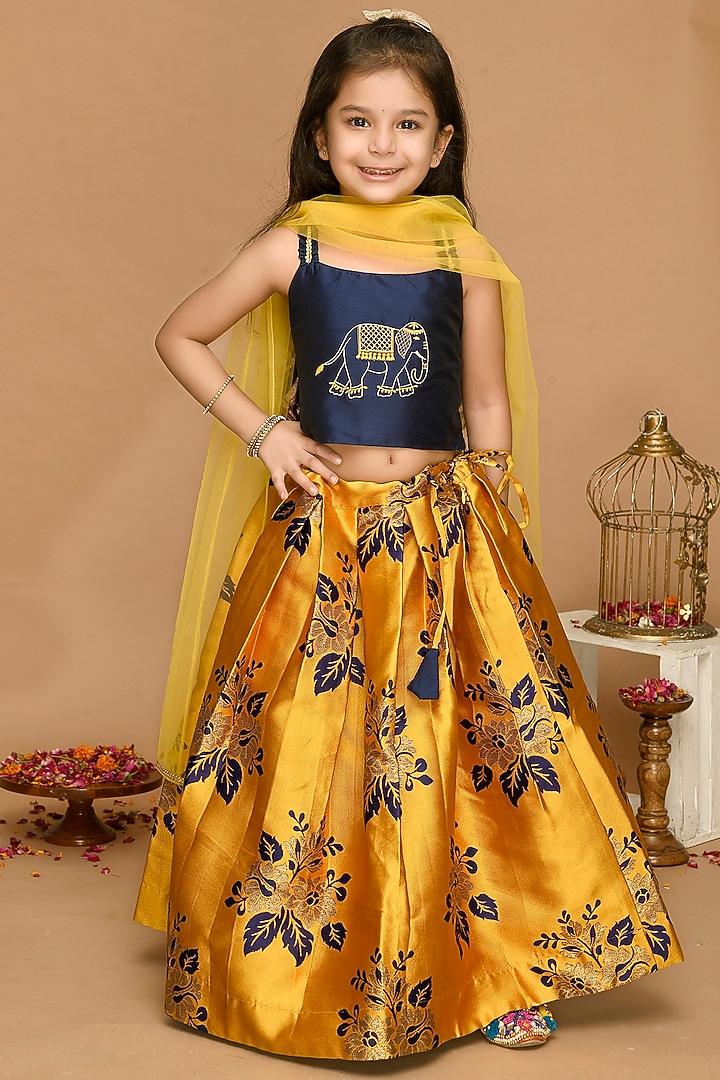 Mustard Silk Blend Lehenga Set For Girls by Saka Designs at Pernia's ...