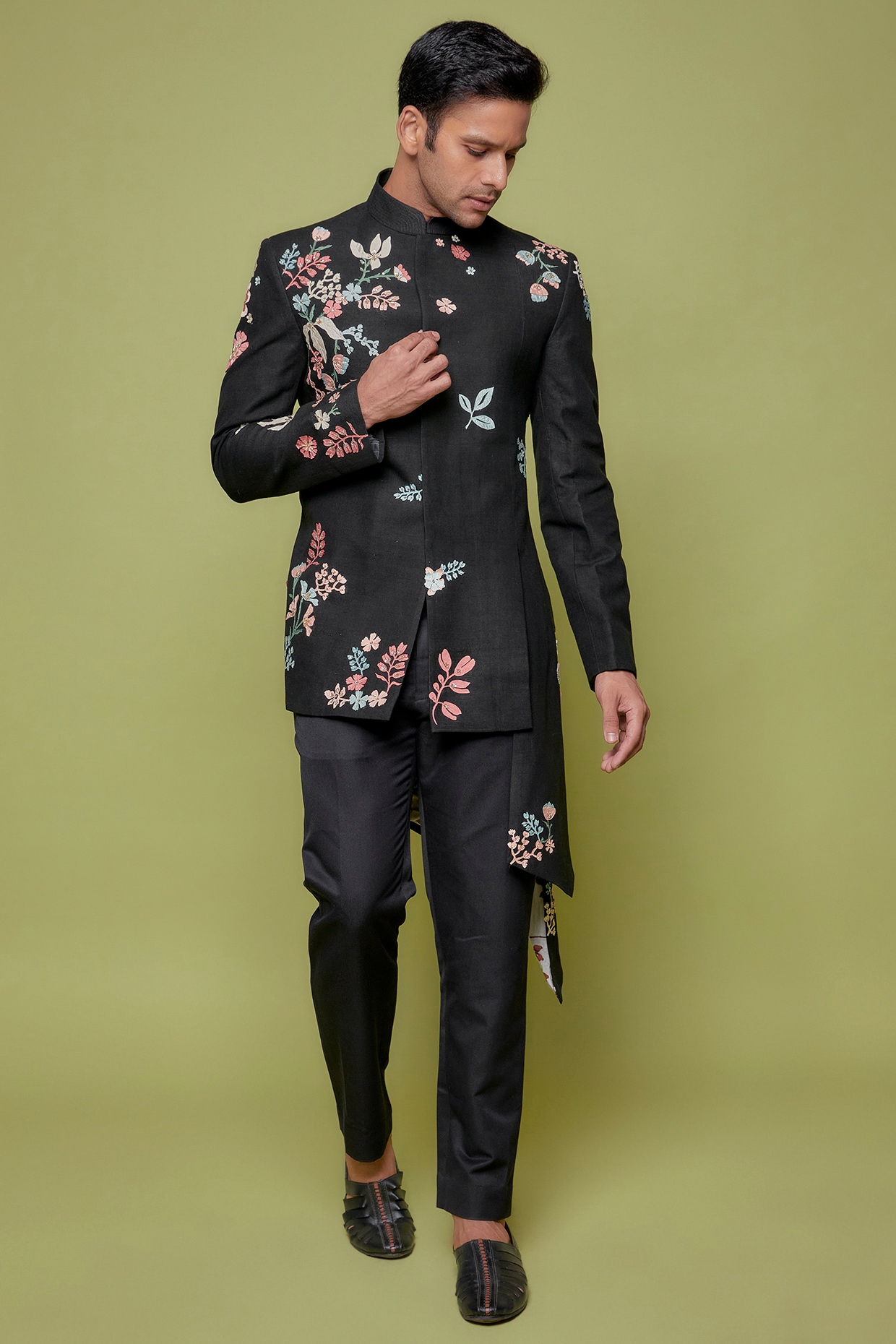 Black Matka Silk Embroidered Jacket Set by Sahil Kochhar Men at Pernia ...