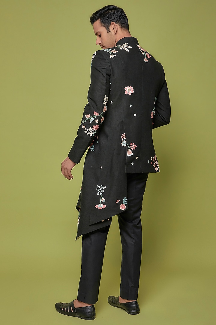 Black Matka Silk Embroidered Jacket Set by Sahil Kochhar Men at Pernia ...