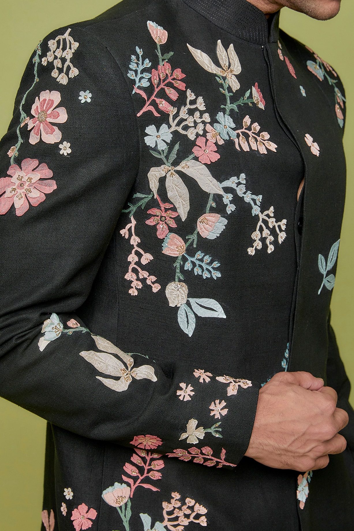 Black Matka Silk Embroidered Jacket Set by Sahil Kochhar Men at Pernia ...