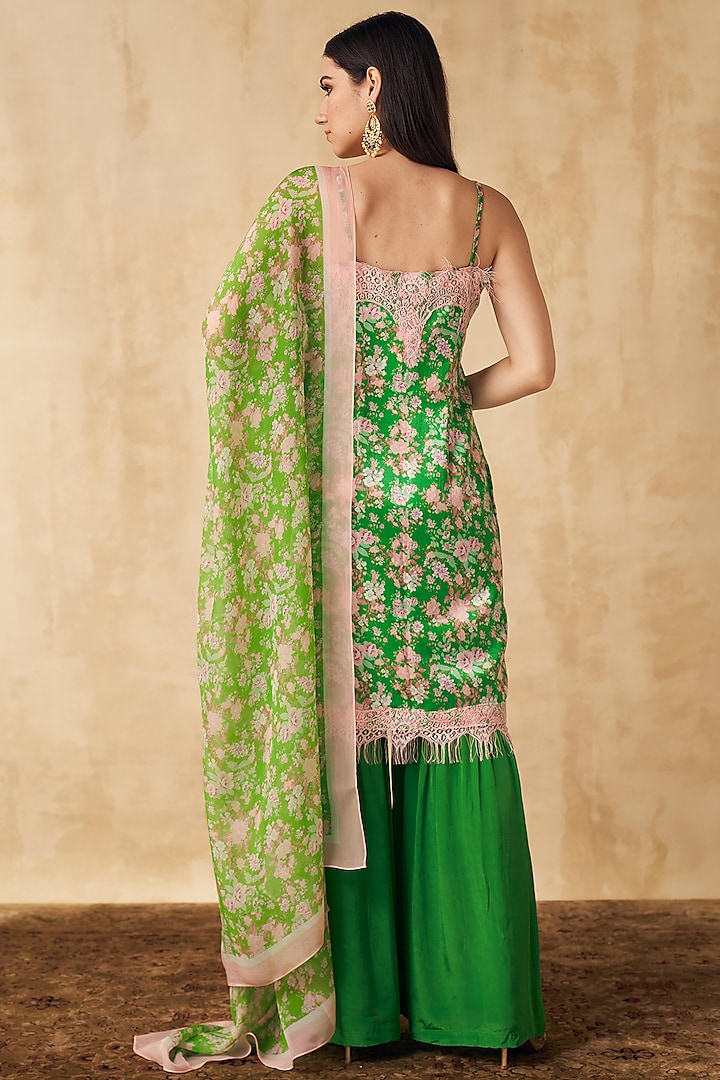 Lime Green Satin Sharara Set by Sakshi Girri at Pernia's Pop Up Shop 2025