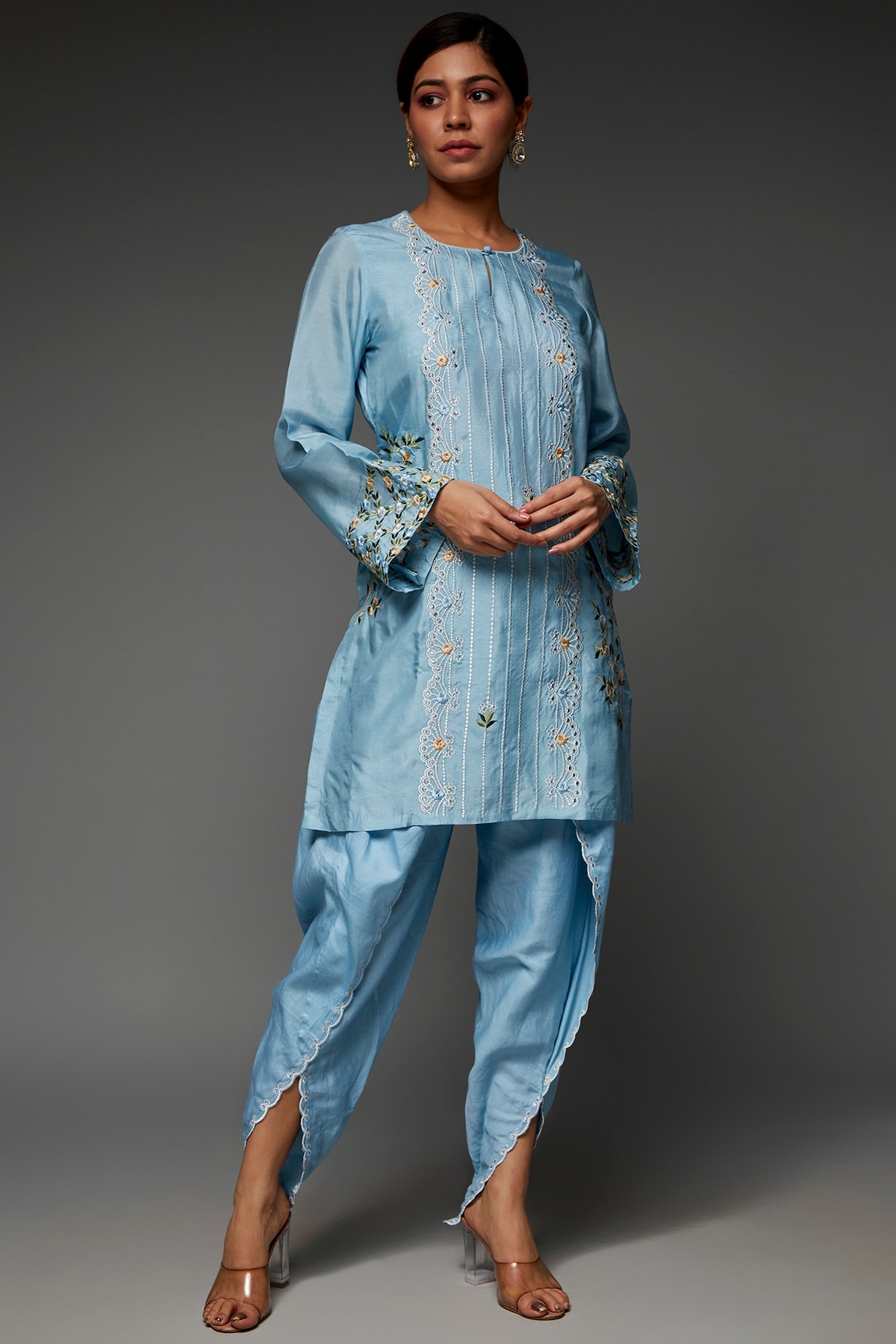 Sky Blue Silk Dhoti Set by Saloni Jain at Pernia's Pop Up Shop 2024