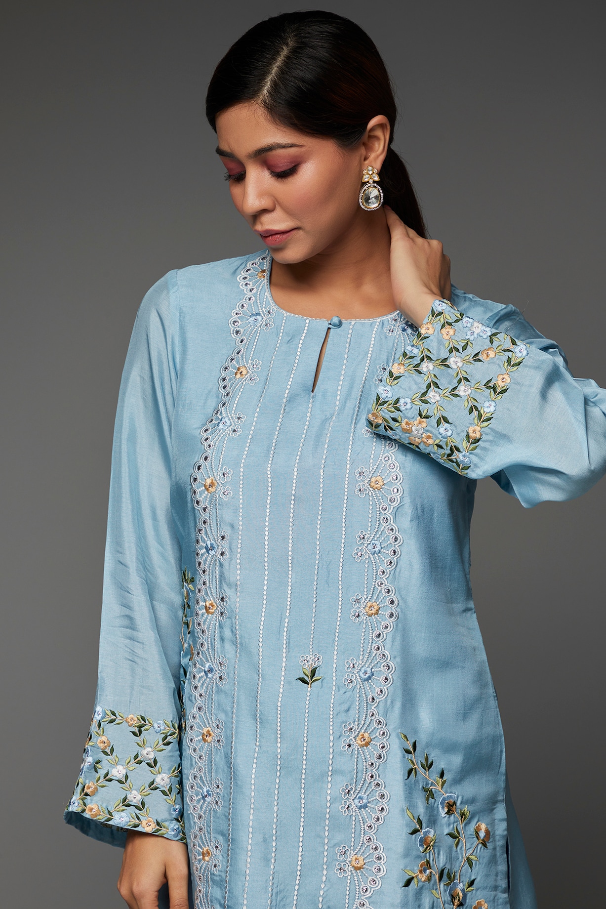 Sky Blue Silk Dhoti Set by Saloni Jain at Pernia's Pop Up Shop 2024