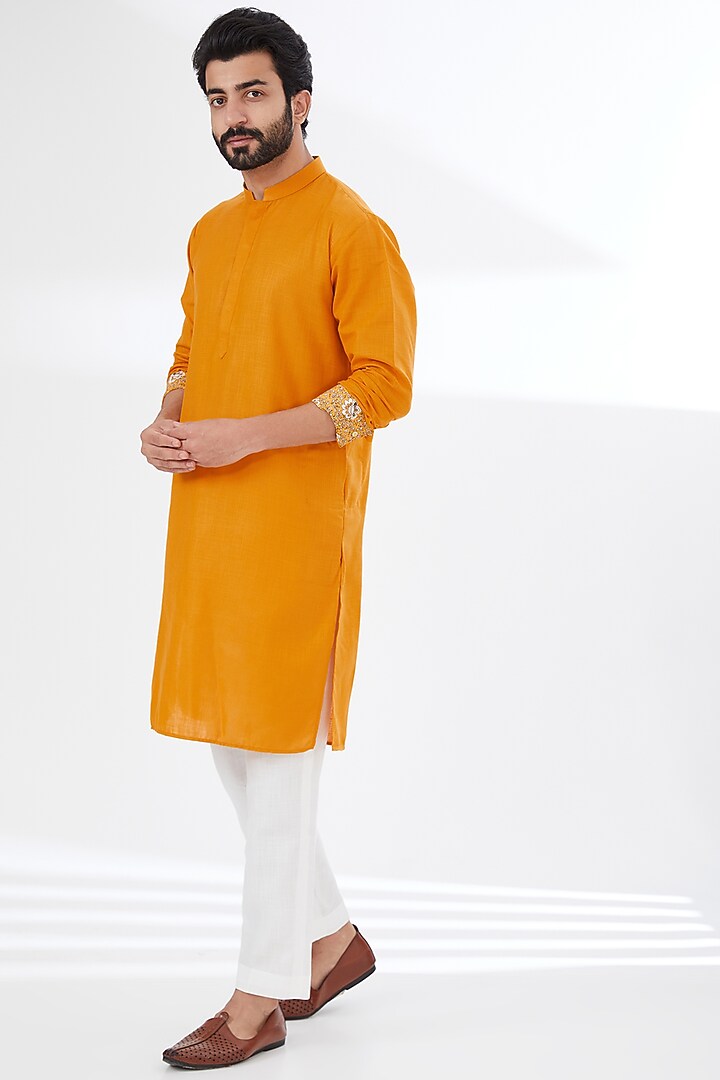 Yellow Matka Cotton & Cotton Satin Kurta Set Design by SALVE at Pernia ...