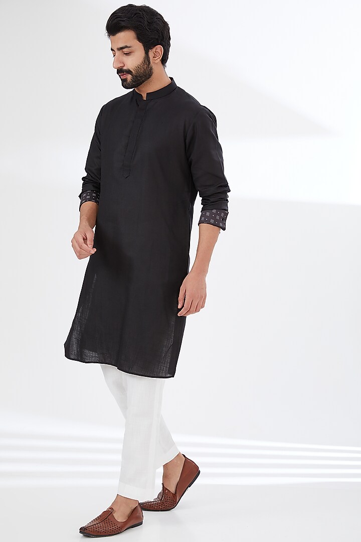 Black Matka Cotton & Cotton Satin Kurta Set Design by SALVE at Pernia's ...