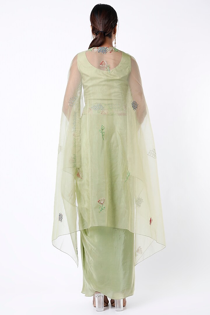 Mint Green Organza Cape Set by Samad Atelier at Pernia's Pop Up Shop 2025