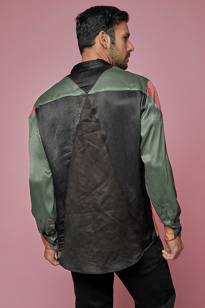 Black Satin Shirt by SAMEER MADAN MEN at Pernia's Pop Up Shop 2025