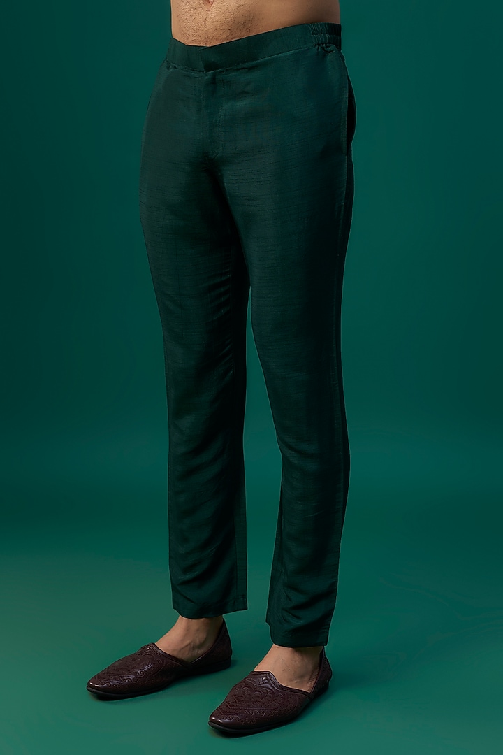 Emerald Green Tussar Resham Hand & Machine Embroidered Kurta Set by ...