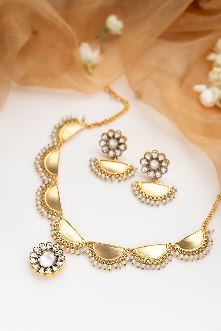 Golden Kundan Polki Long Necklace Set by Tsera World at Pernia's Pop Up ...