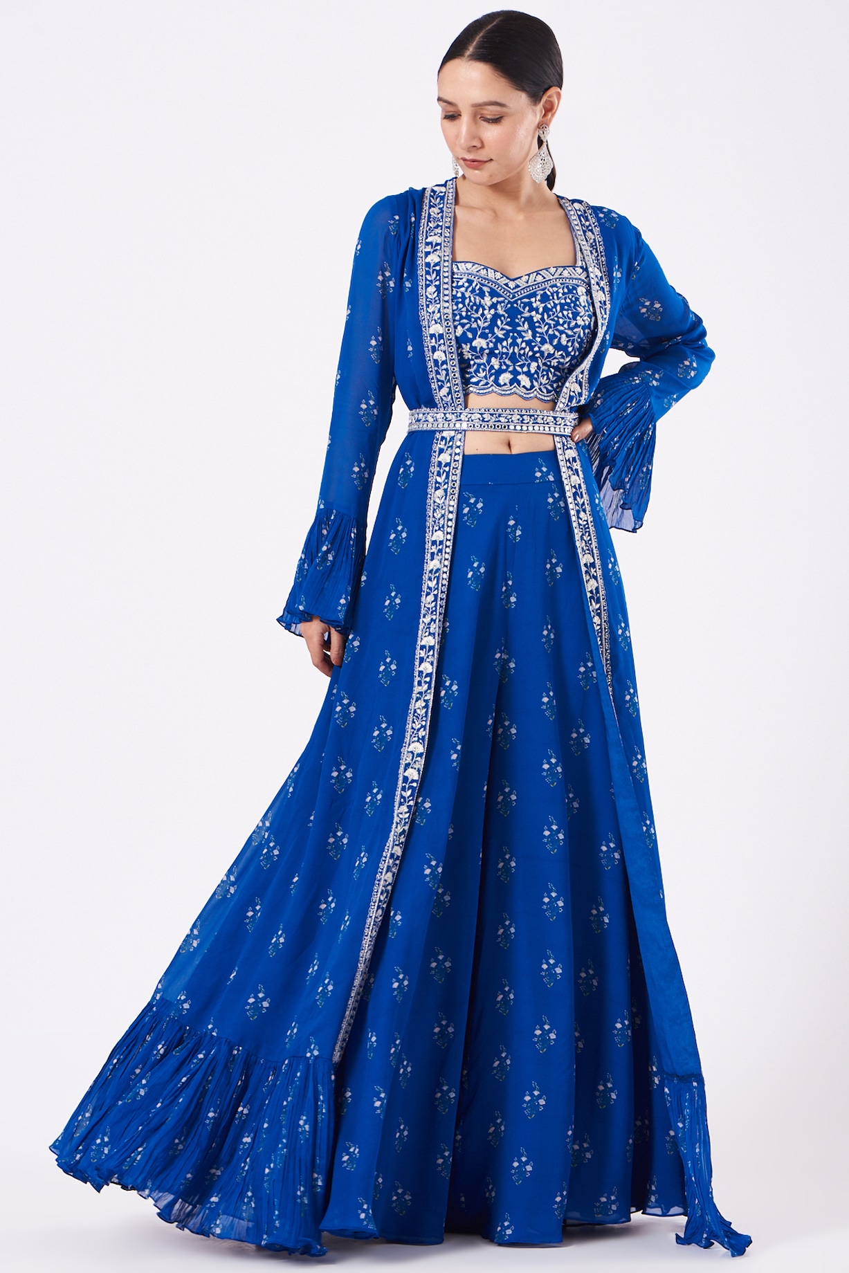 Cobalt Blue Printed Jacket Set by Sana Barreja at Pernia's Pop Up Shop 2025