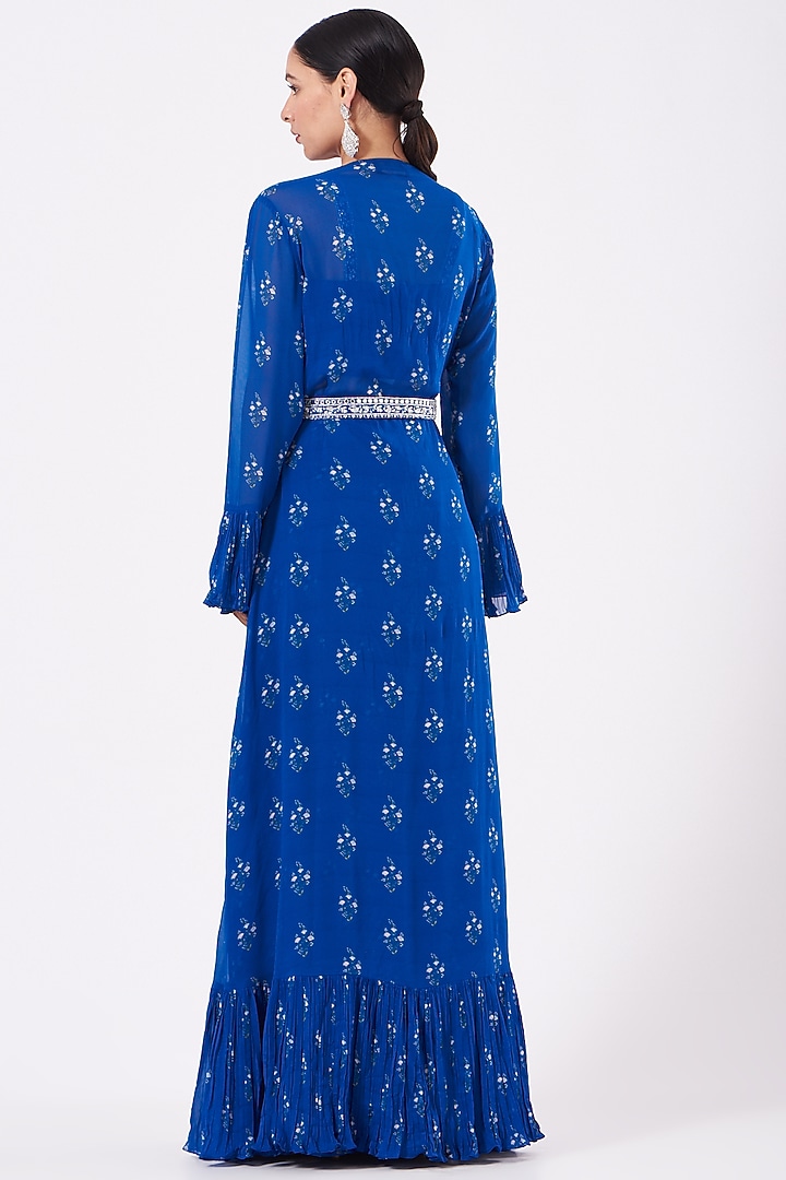 Cobalt Blue Printed Jacket Set by Sana Barreja at Pernia's Pop Up Shop 2025