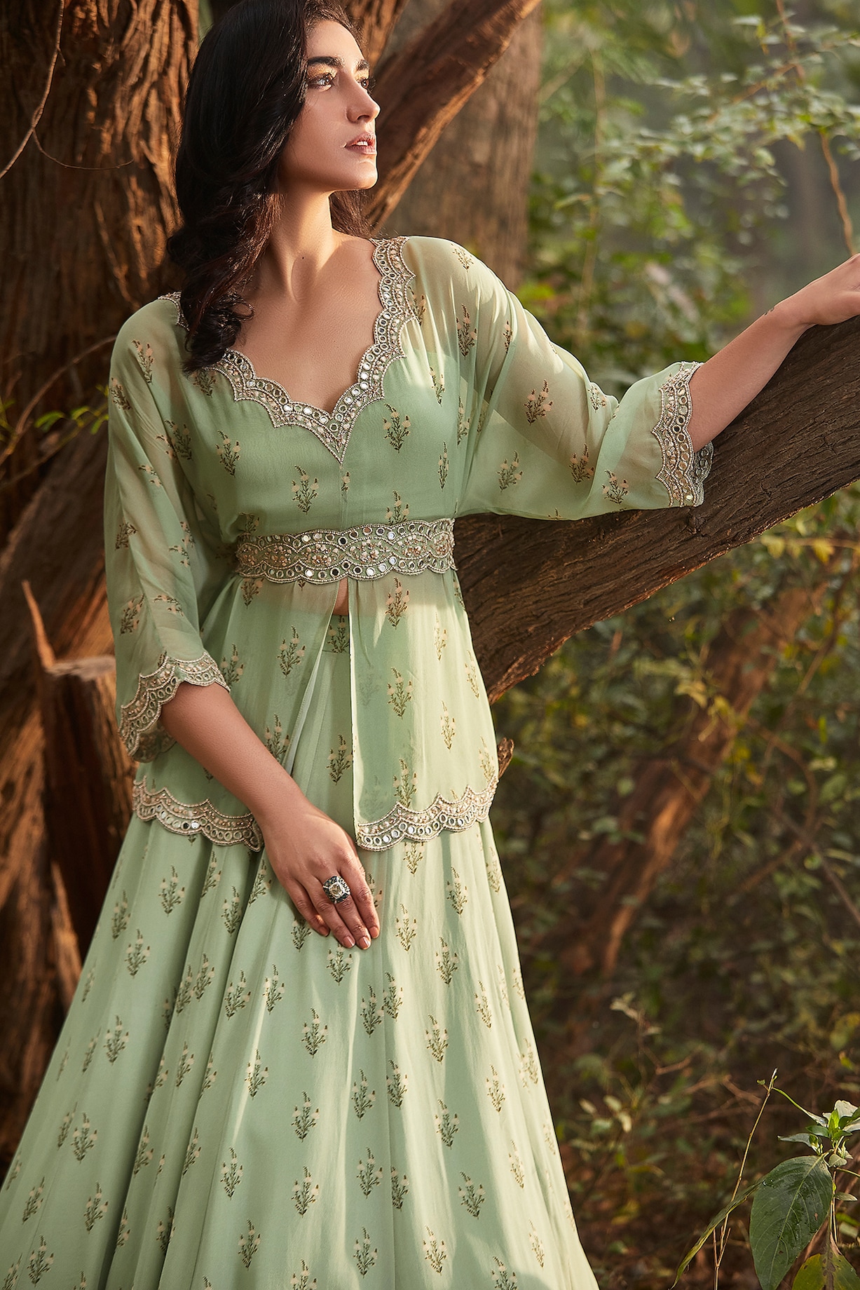 Mint Green Hand Embroidered Wedding Lehenga Set by Sana Barreja at ...