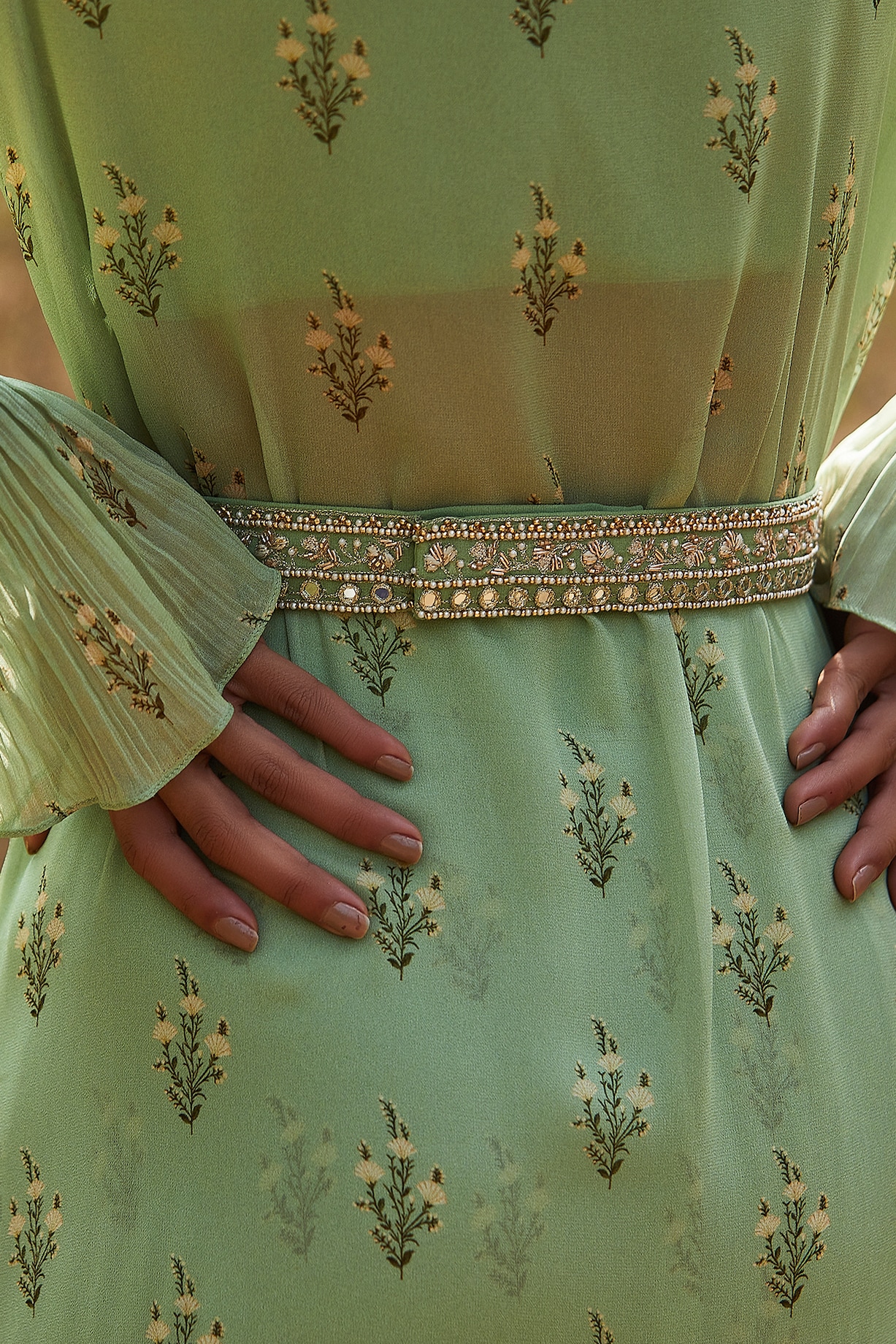 Mint Green Hand Embroidered Sharara Set by Sana Barreja at Pernia's Pop ...