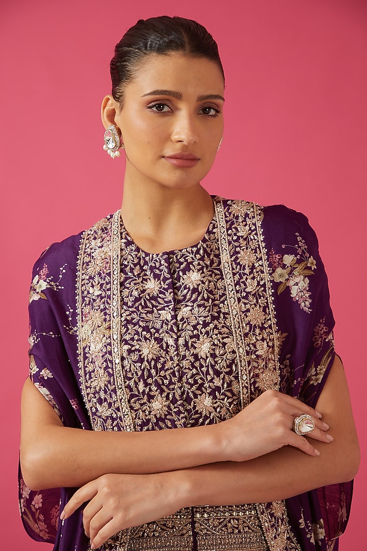 Purple Dupion Silk & Organza Jacket Lehenga Set Design by Sana Barreja ...