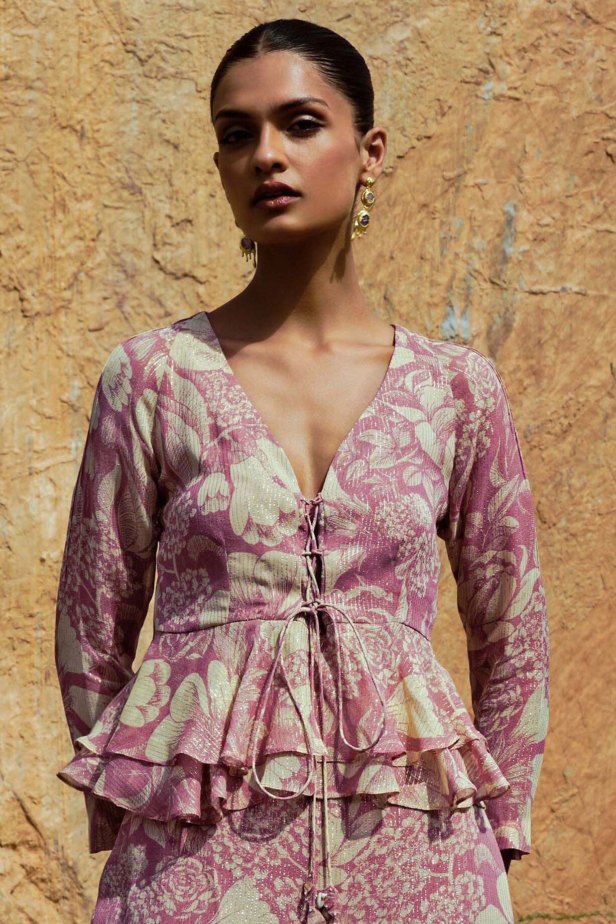 Rose Pink Georgette Lurex Embellished Co-Ord Set by Sana Barreja at ...