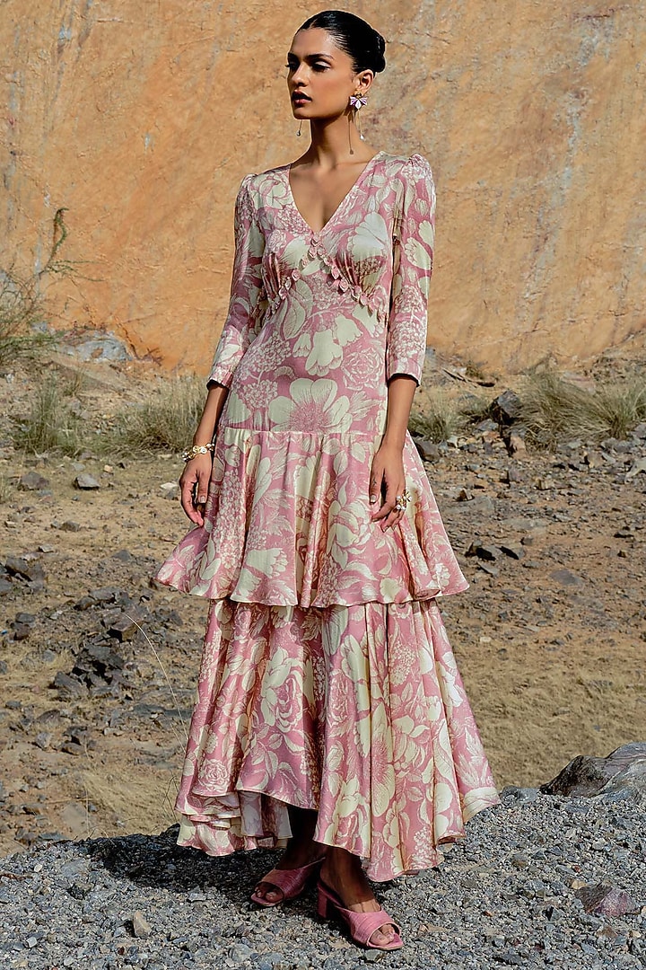 Rose Pink Modal Embellished Layered Dress by Sana Barreja at Pernia's ...