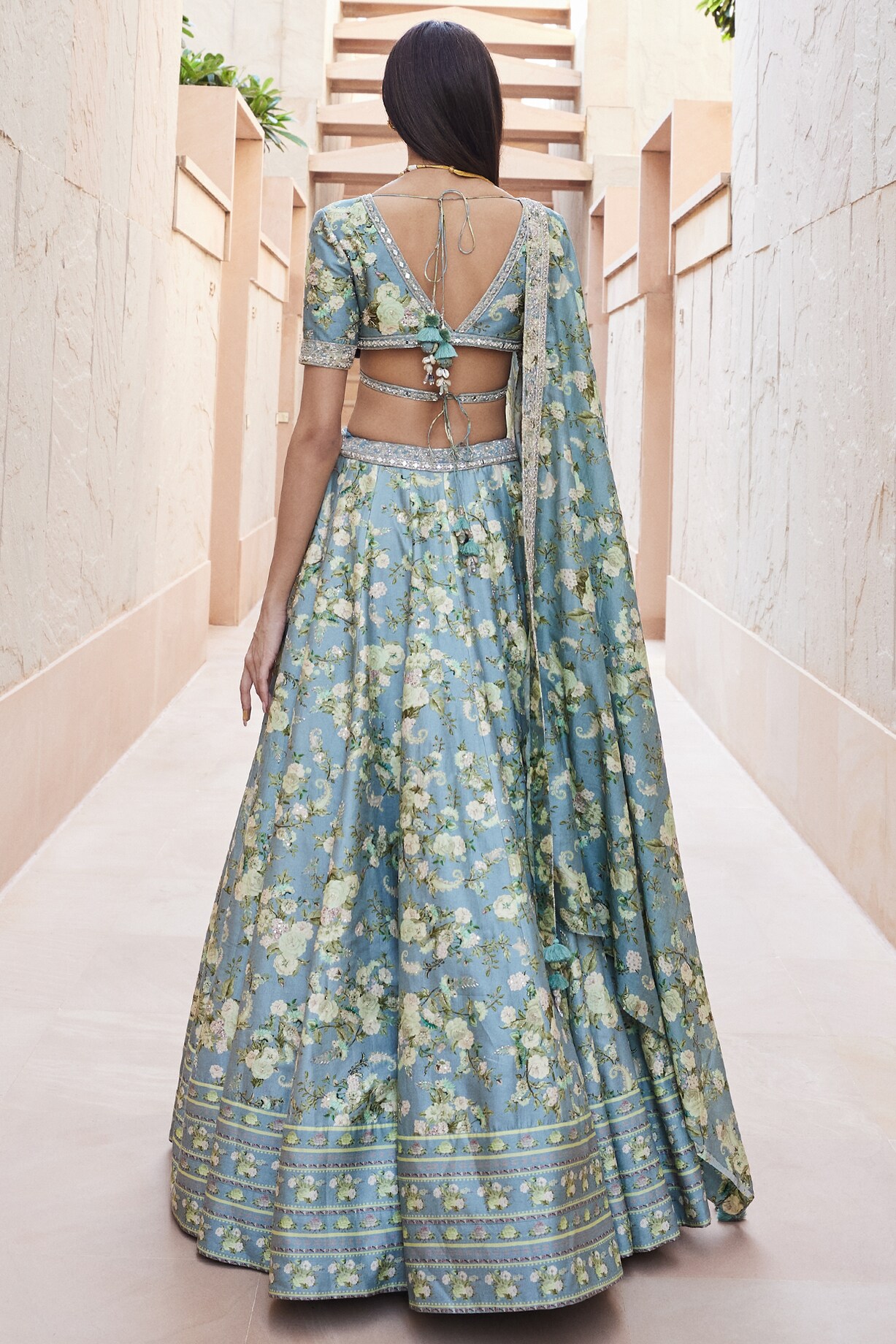 Ice Blue Printed Wedding Lehenga Set by Sana Barreja at Pernia's Pop Up ...