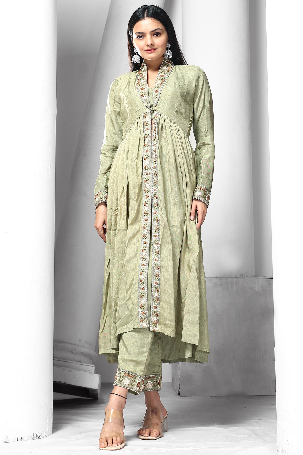 Pista Green Embroidered Front Slit Kurta Set by Saangi at Pernia's Pop ...