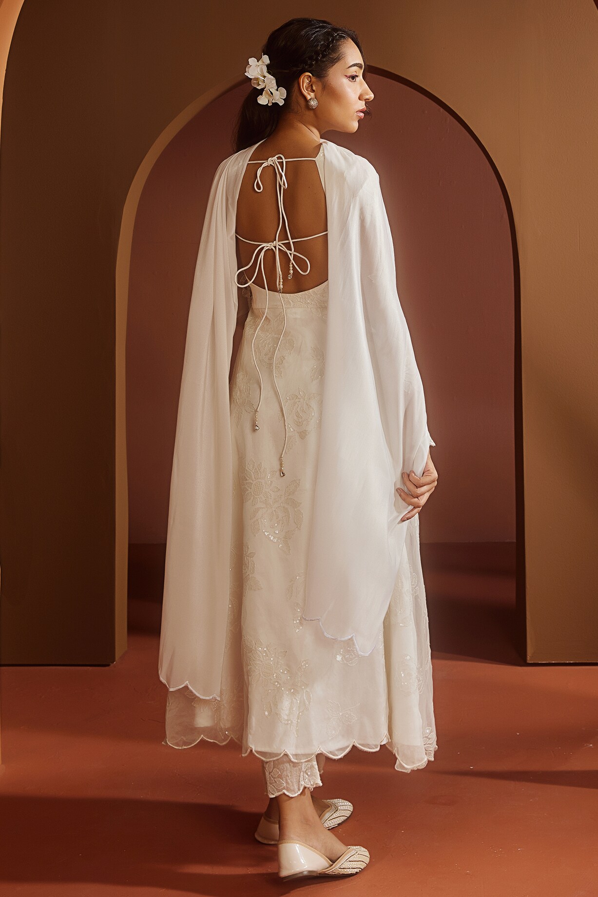 White Silk Organza Machine Embroidered Corset Anarkali Set by Saanjh by Lea at Pernia's Pop Up ...