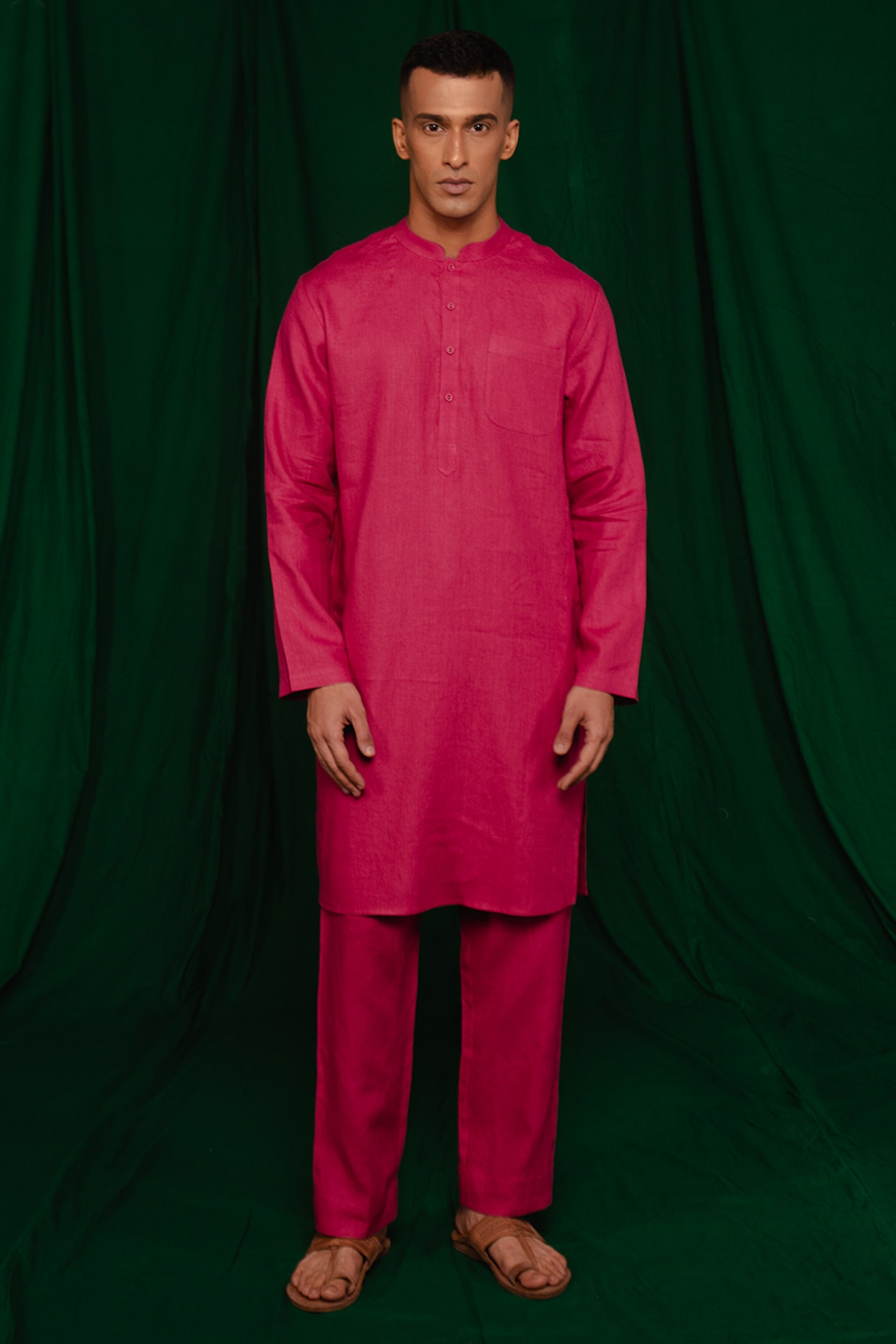 Pink Linen Kurta Set by Saphed at Pernia's Pop Up Shop 2025