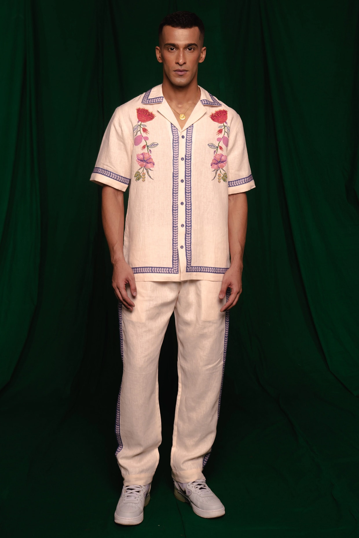 Cream Linen Floral Digital Printed Co-Ord Set by Saphed at Pernia's Pop ...